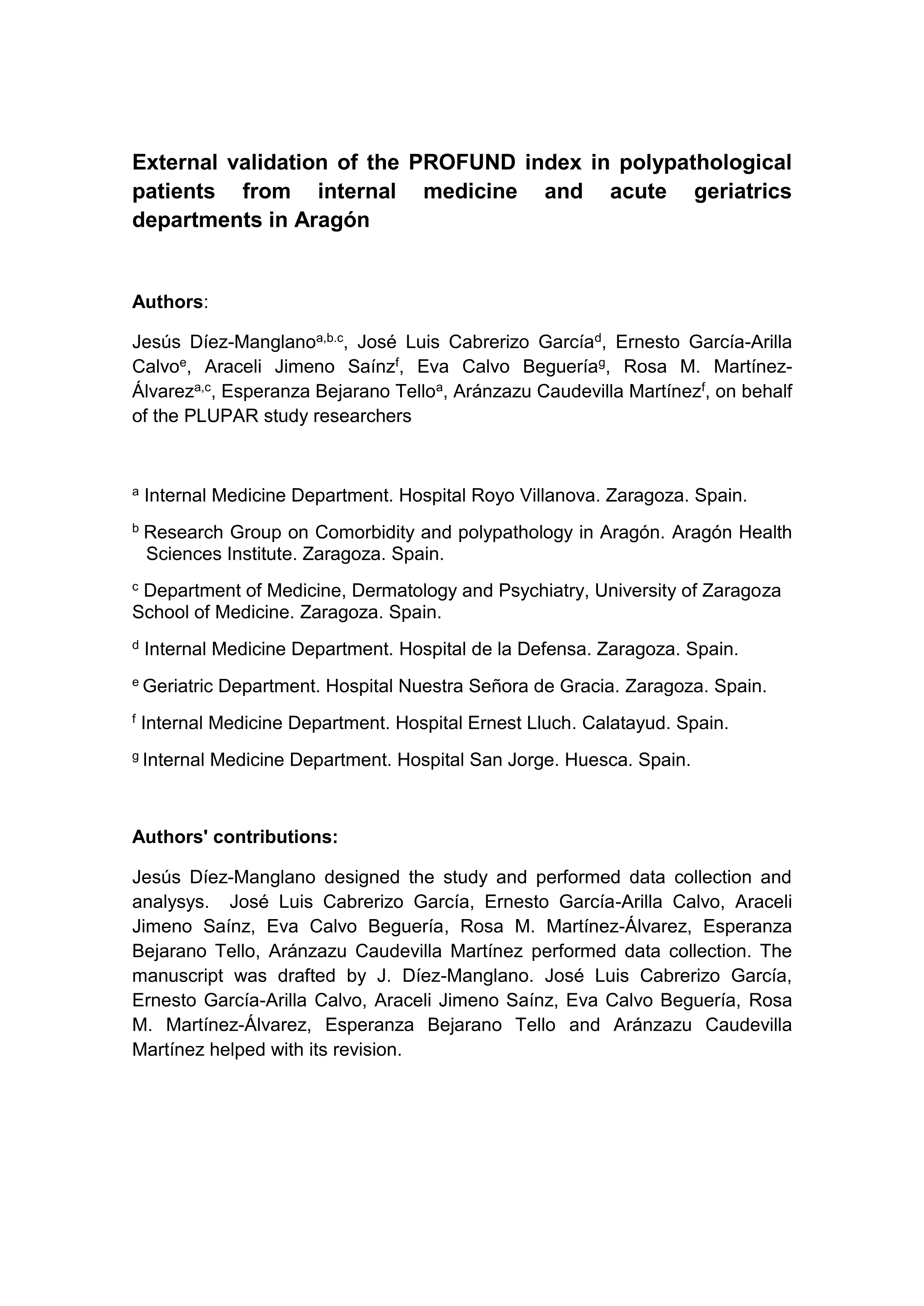 External validation of the PROFUND index in polypathological patients ...