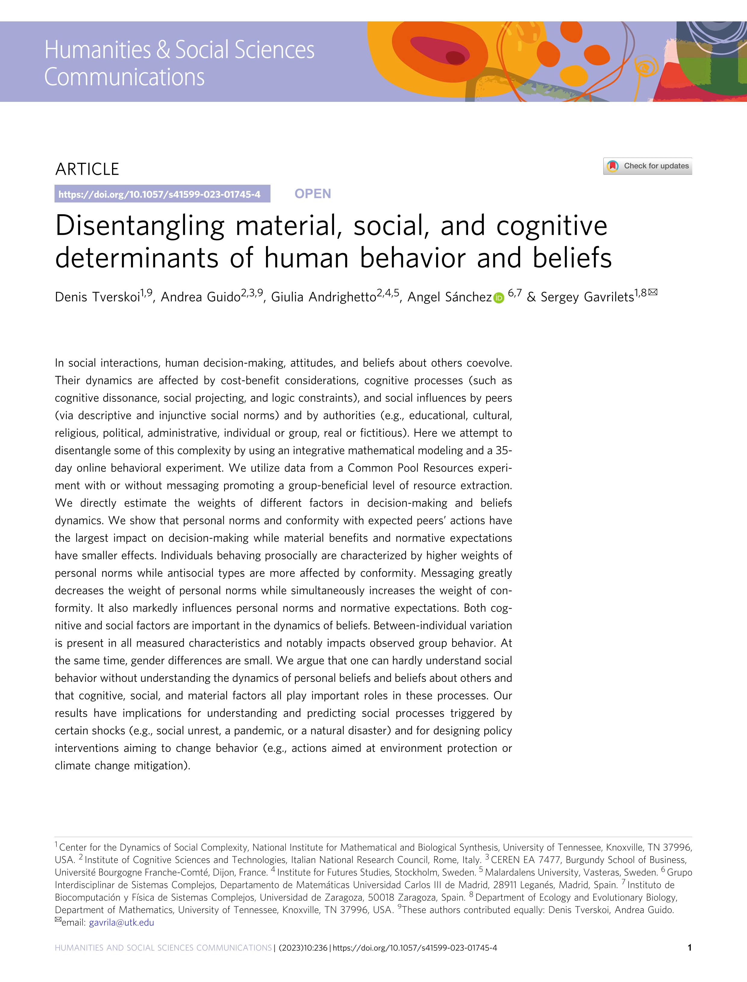 Disentangling material, social, and cognitive determinants of human ...