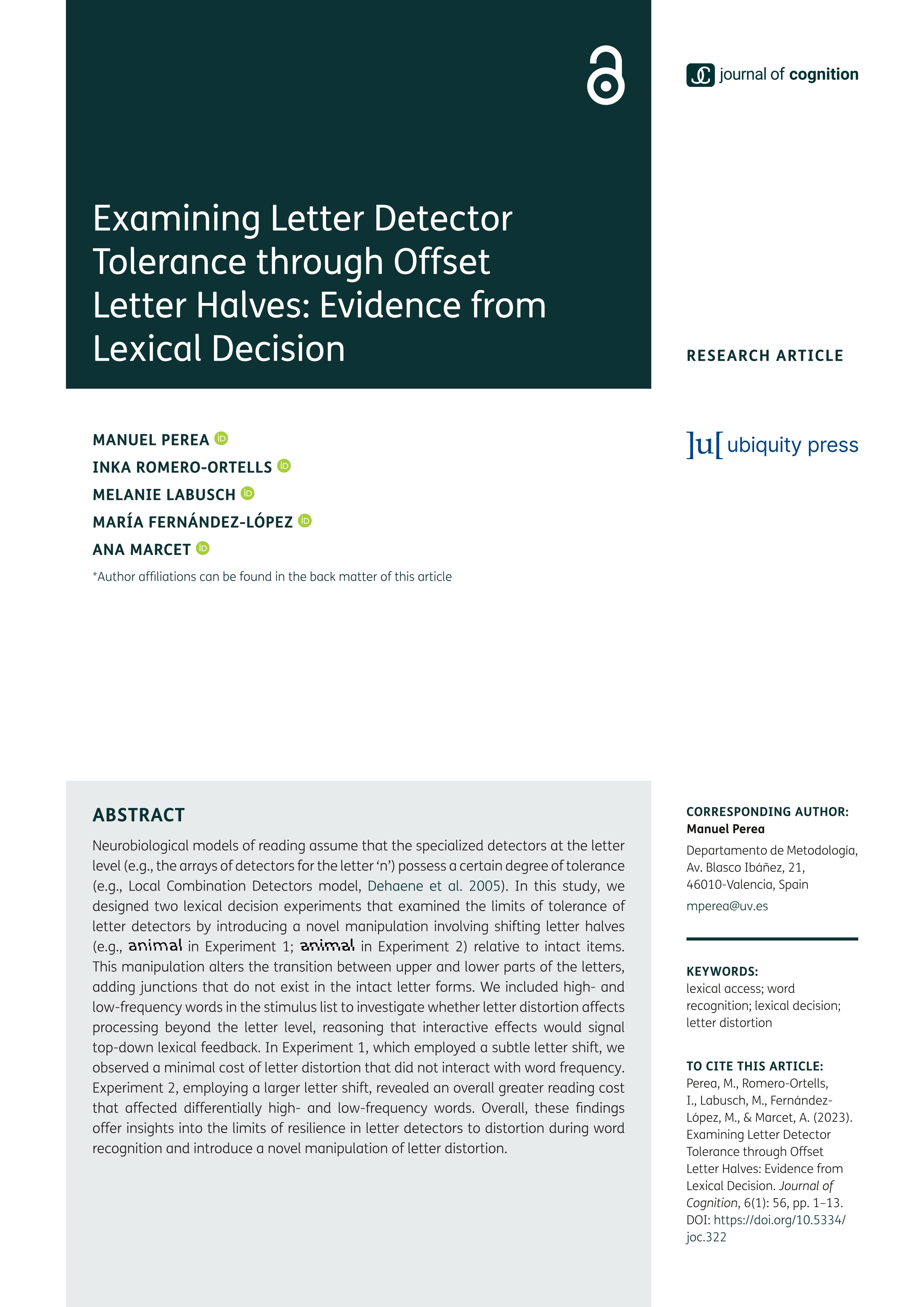 Examining Letter Detector Tolerance through Offset Letter Halves ...