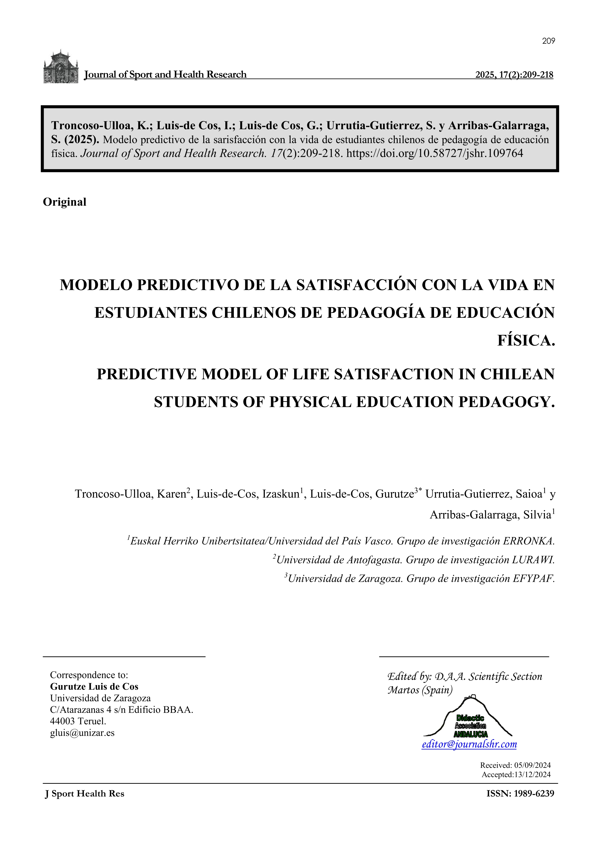 Modelo predictivo de la satisfacción con la vida en estudiantes ...